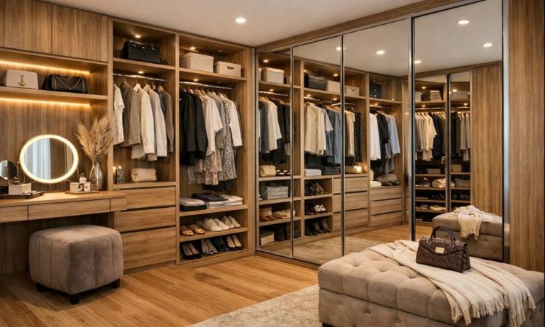 Walk-In Wardrobe Design Ideas Using Woodgrain and Mirror-Finish ...